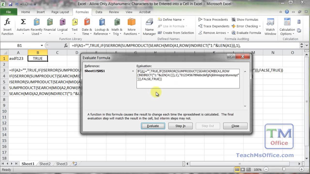 Excel - Allow Only Alphanumeric Characters to be Entered into a Cell in Excel