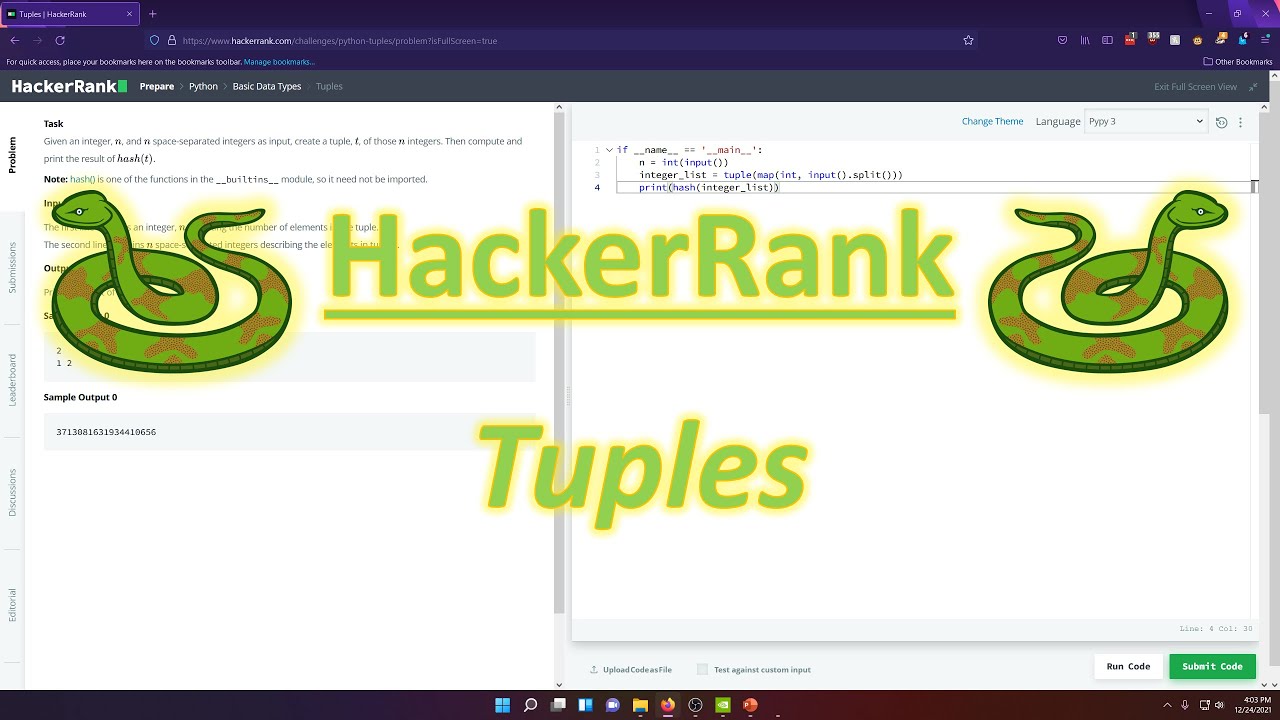 HackerRank (Python): Tuples