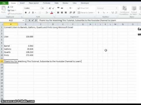 00023 - How To Convert Liters To Barrels - Gallons - Quarts And Pints Using Microsoft Excel