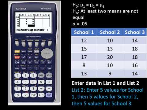 Casio: One-Way ANOVA, entering data in List 1, List 2