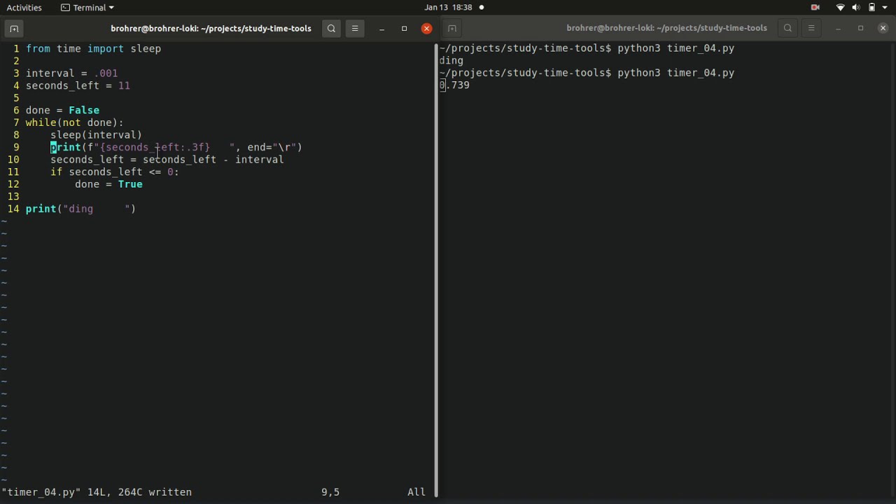 Intro to Python chapter 2.4, Building a timer
