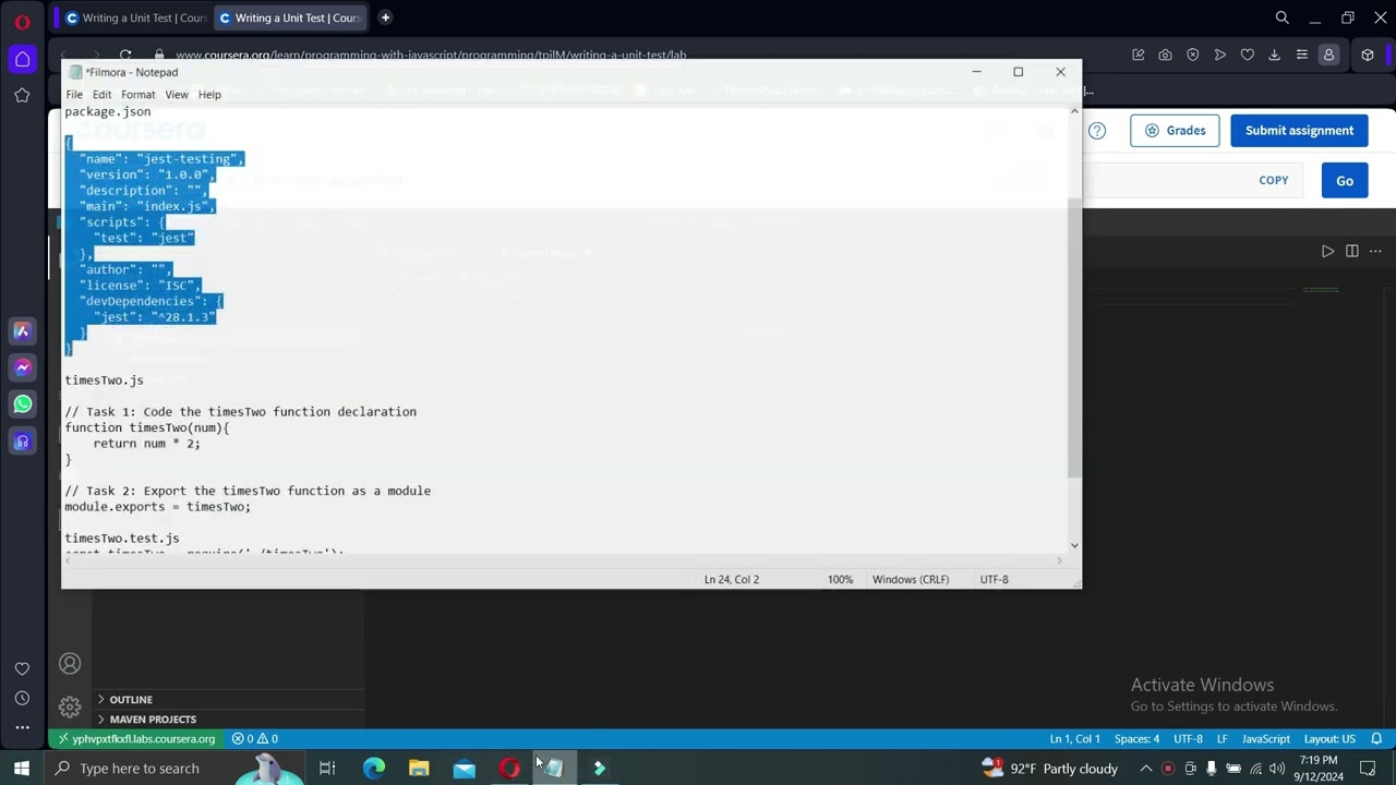 Programming Assignment: Writing a Unit Test Coursera | Programming with JavaScript Meta