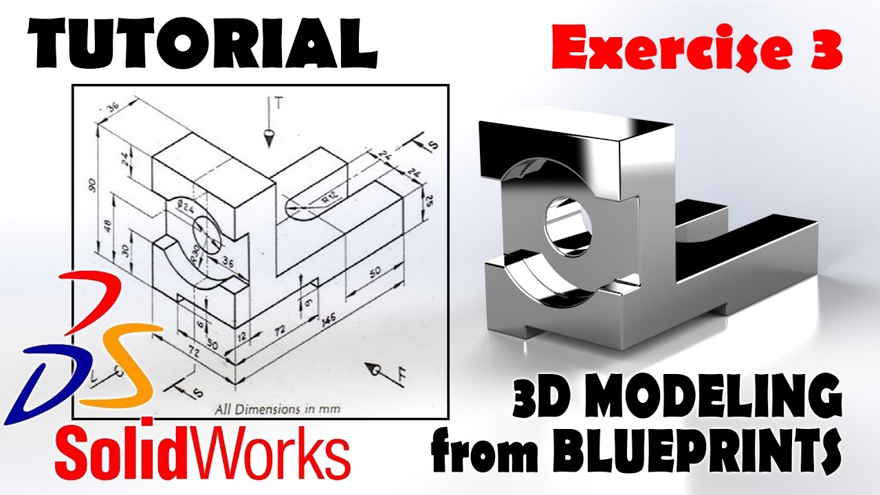 Solidworks Tutorials 3d Modeling From Blueprints | Best Solidworks Tutorial Beginners - EXERCISE 3