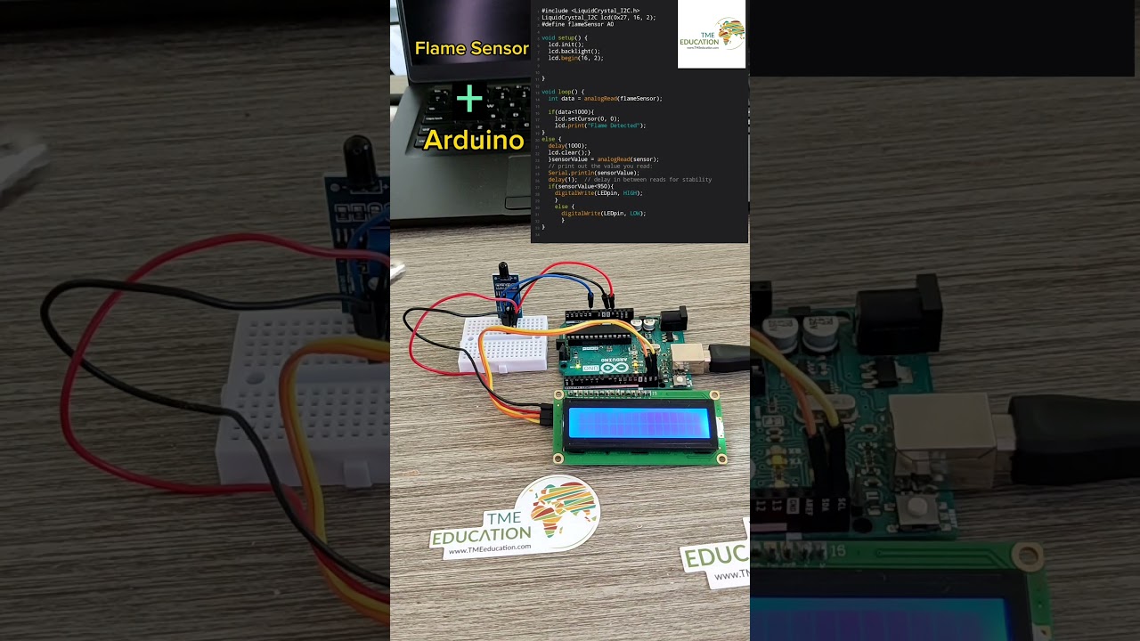 Flame Detector Project with Arduino using  LCD I2C  #flamesensor #arduino #lcddisplay #engineer