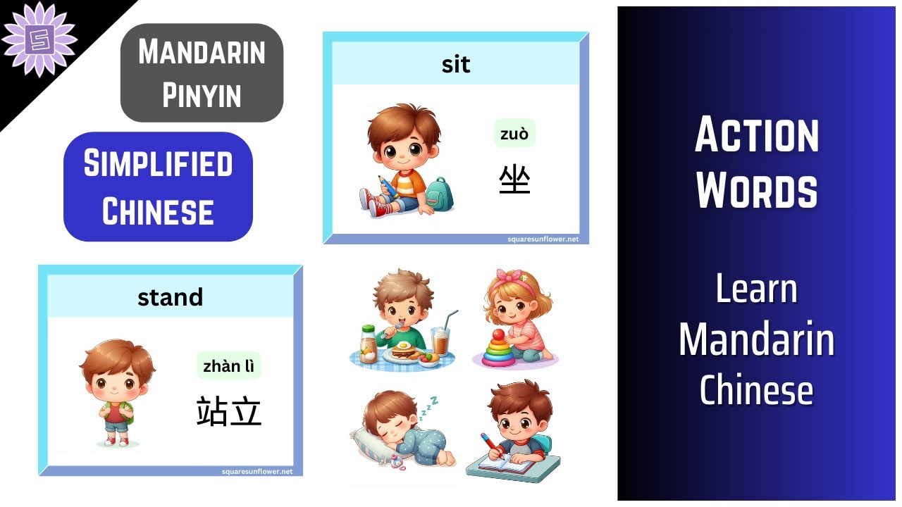 [Mandarin] Learn Action Words In Mandarin Chinese For Beginners With Pinyin Pronunciation Flashcards