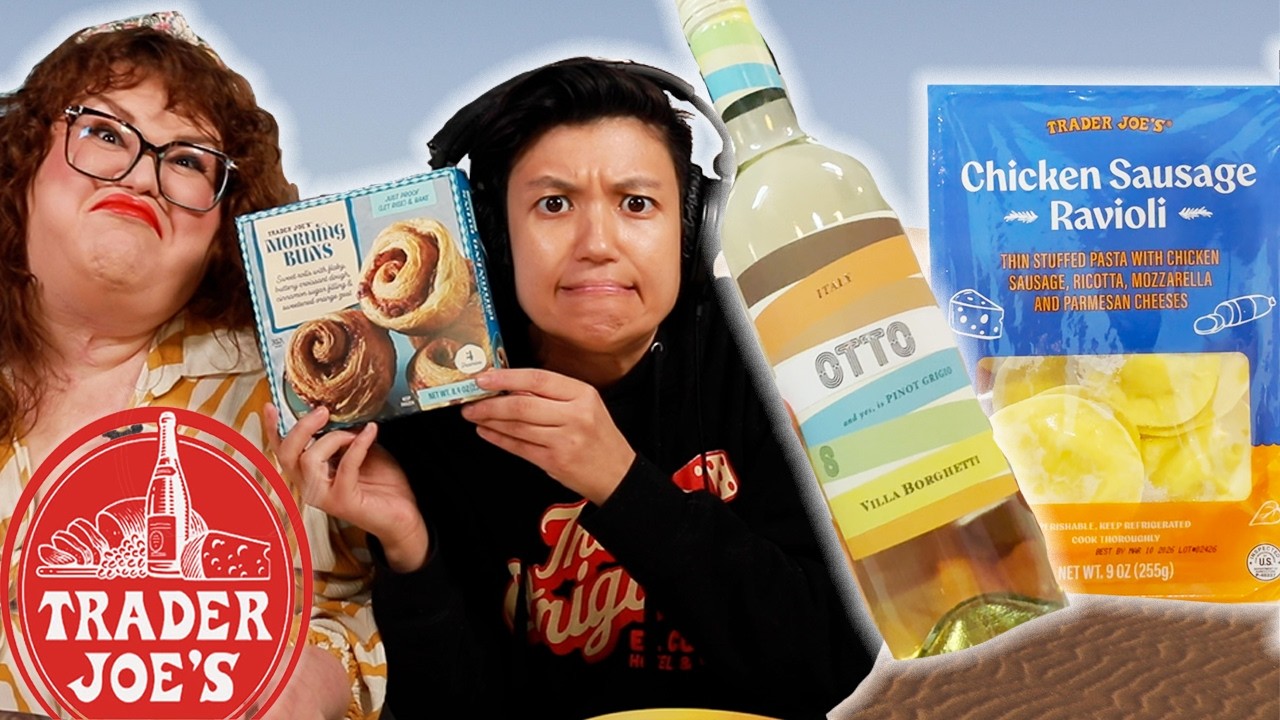 Kristin & Jen Try EVERY NEW TRADER JOE'S FOOD FOR FEBRUARY | Kitchen & Jorn | Part 3