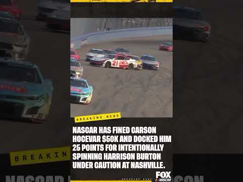 Carson Hocevar has been fined for spinning Harrison Burton under caution at Nashville #NASCARonFOX