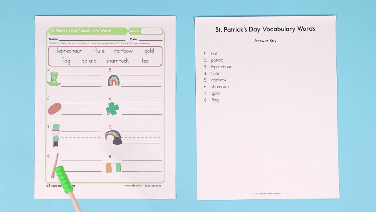 St. Patrick's Day Vocabulary Words Worksheet