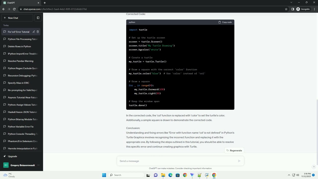 Error with function name col is not defined Python 3 turtle
