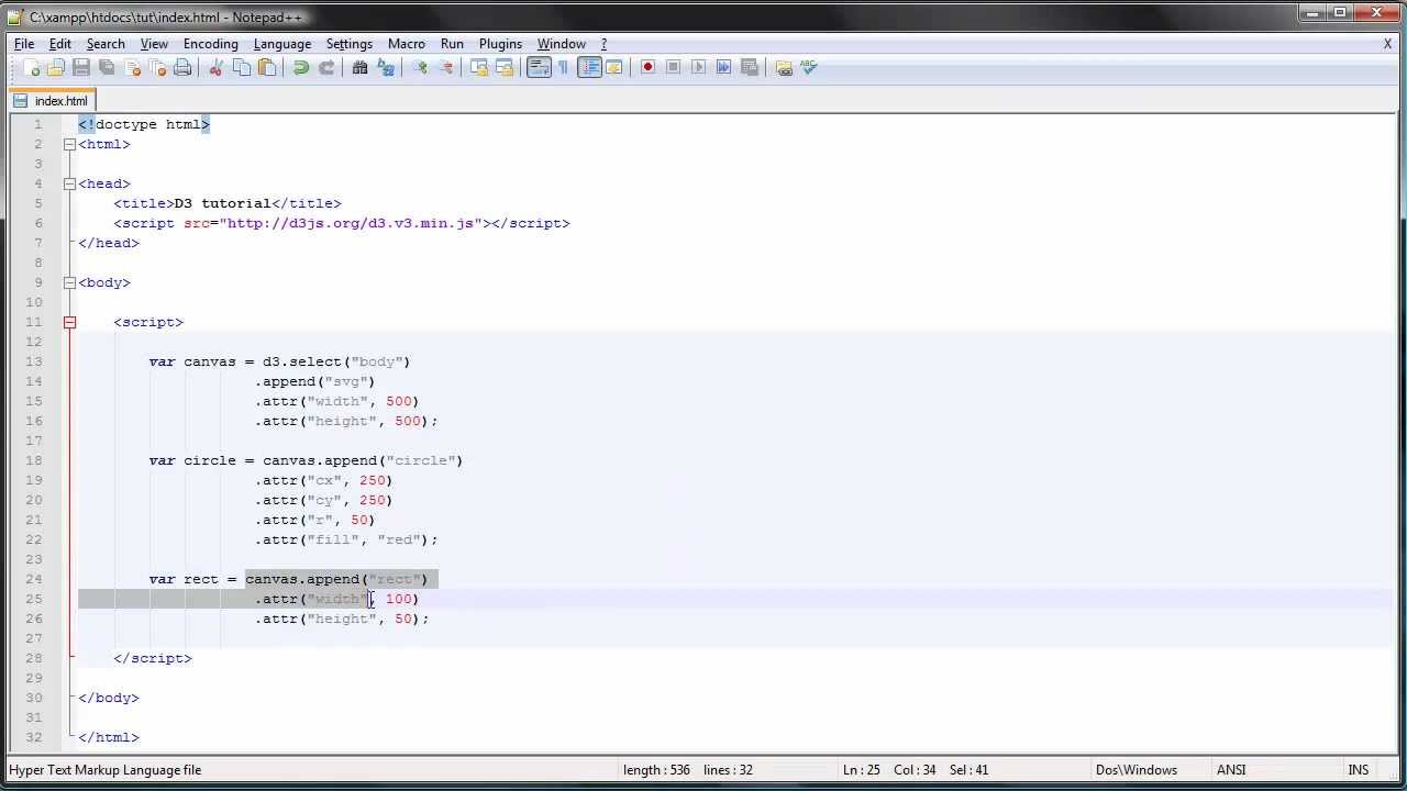 D3.js tutorial - 3 - Basic SVG shapes