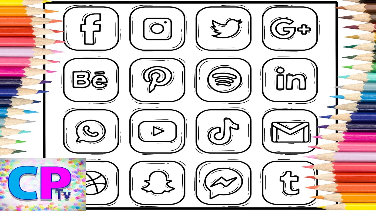 Social Media Icons/Popular Social Media Logos in Coloring Book/Creative Colors/Art Therapy/Relaxing