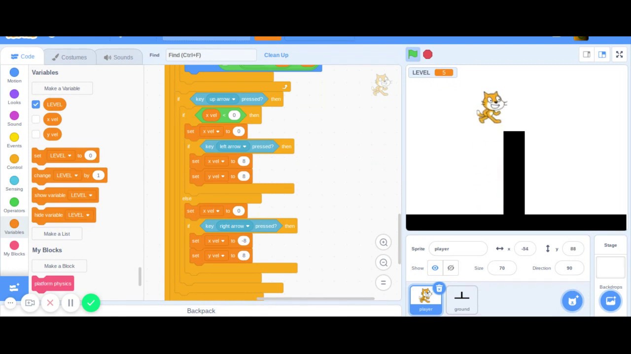 Platformer on Scratch(part 5) Wall jumping