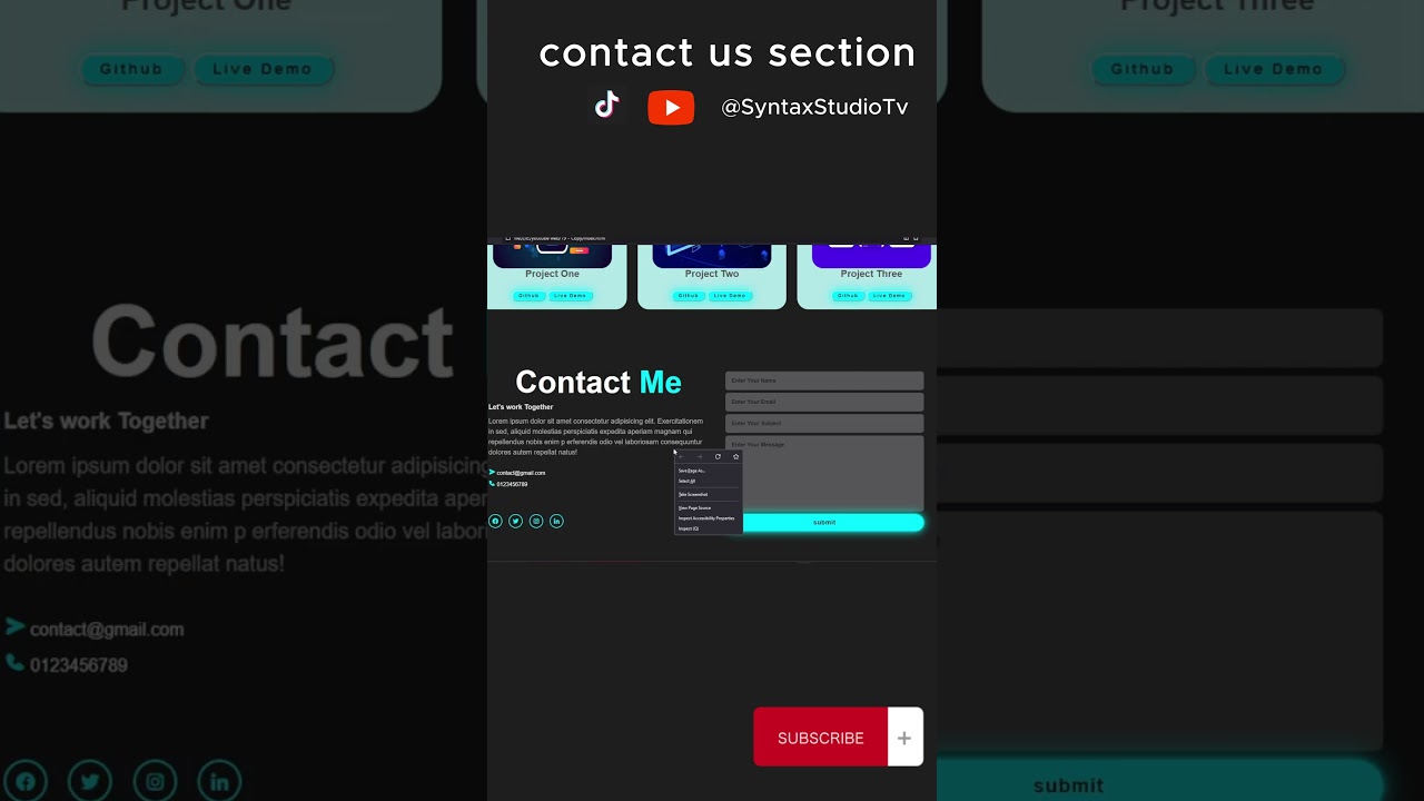 How To Create A Responsive Perfect Portfolio Website -  Contact US Section (part 5) @SyntaxStudioTv