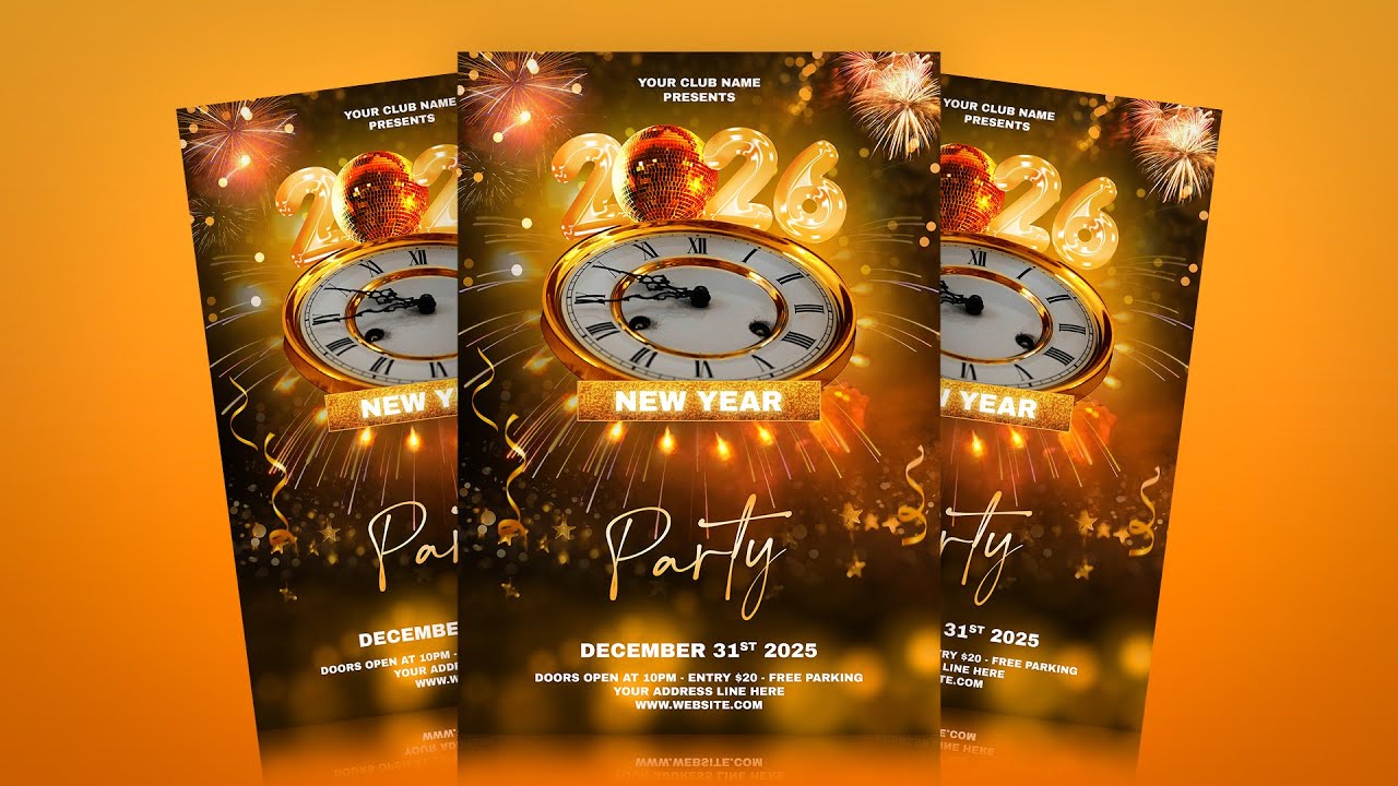 2026 New Year Party Flyer Design in Photoshop