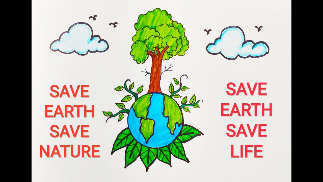 How to draw Happy Earth Day poster || Save Earth Save Nature drawing || Save Earth Save Environment