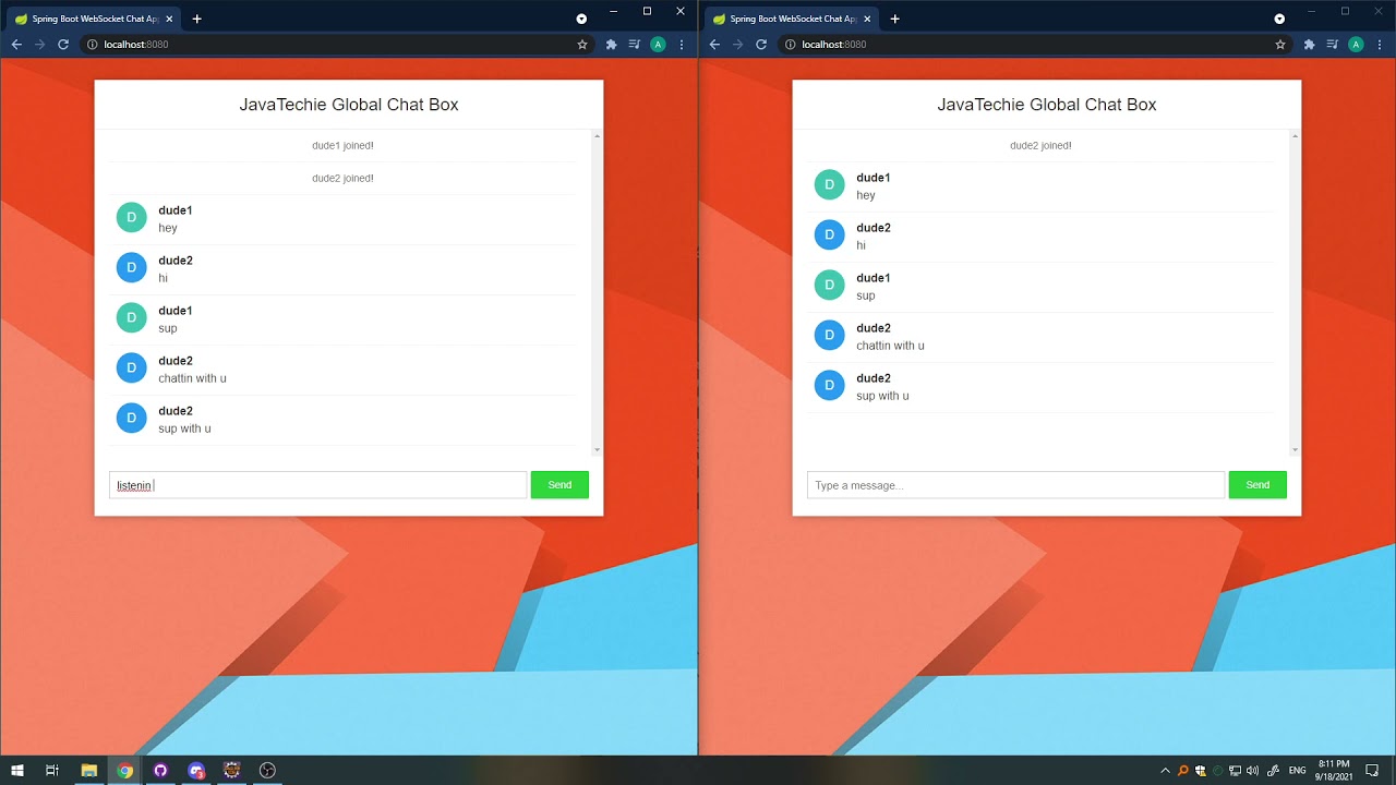 Chat web application - Spring boot using Websockets, JavaScript, HTML and CSS