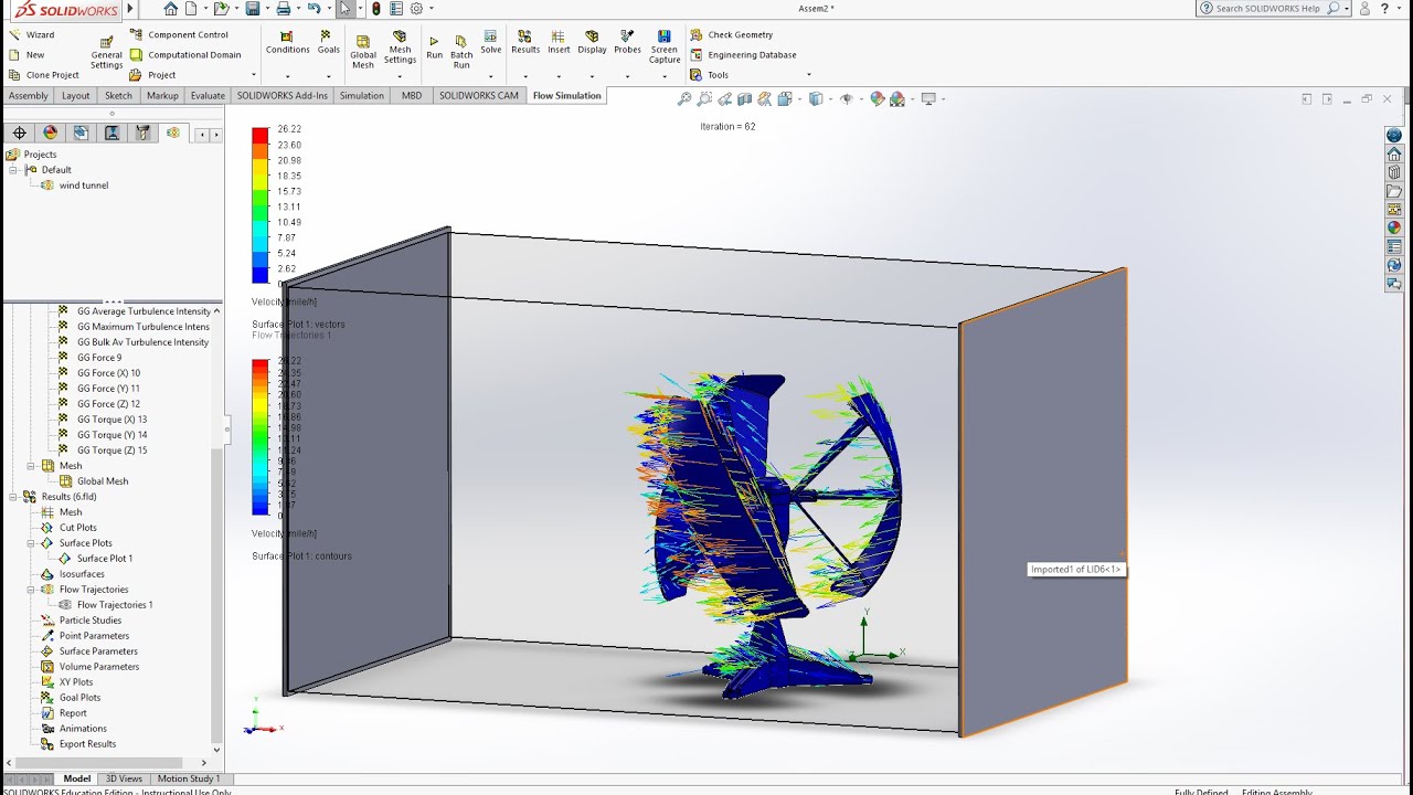 SolidWorks Flow Simulation using a virtual wind tunnel.