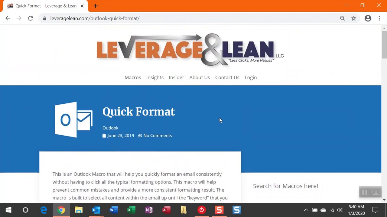 Outlook Quick Format - Macro Instructions