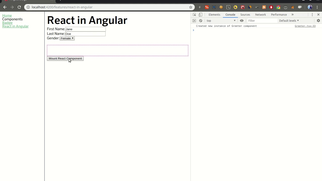 Using React component in Angular application