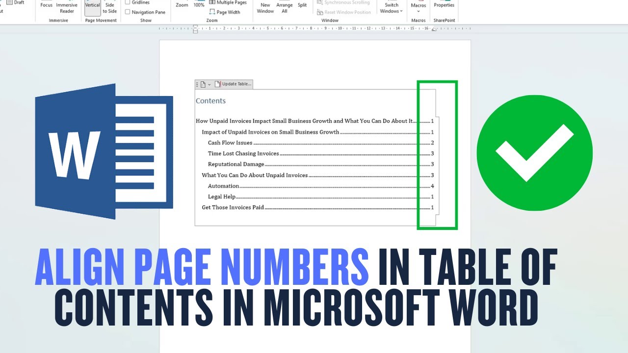How to Align Page Numbers in Table of Contents in Word