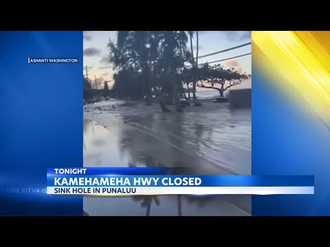 Massive sinkhole shuts down parts of Kamehameha Highway due to flooding