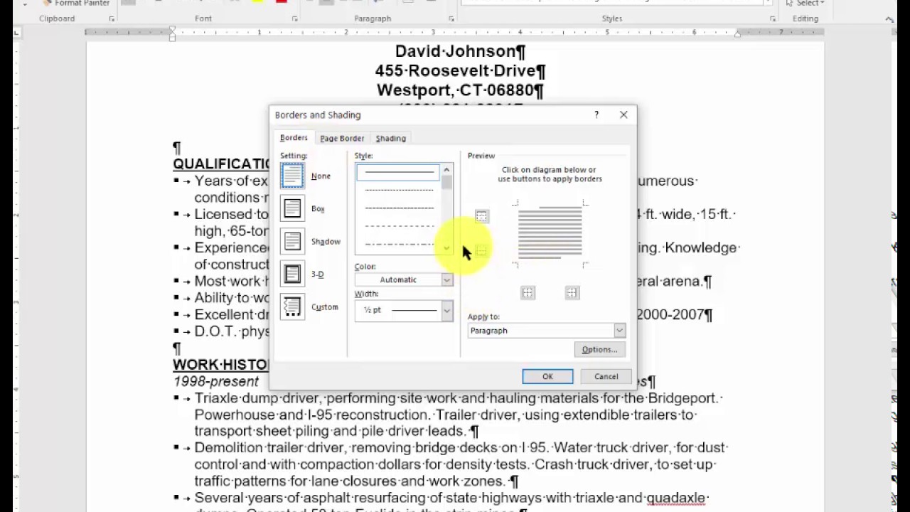Word 2016 - formatting resume