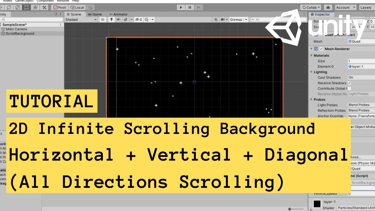 Tutorial Unity 2D Infinite Scrolling Background Horizontal Vertical Diagonal Single Simple Script