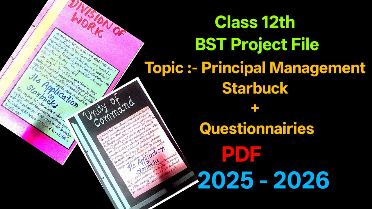 Class 12 BST Project File 2025-26 | Principles of Management on Starbucks | PDF + Questionnaire