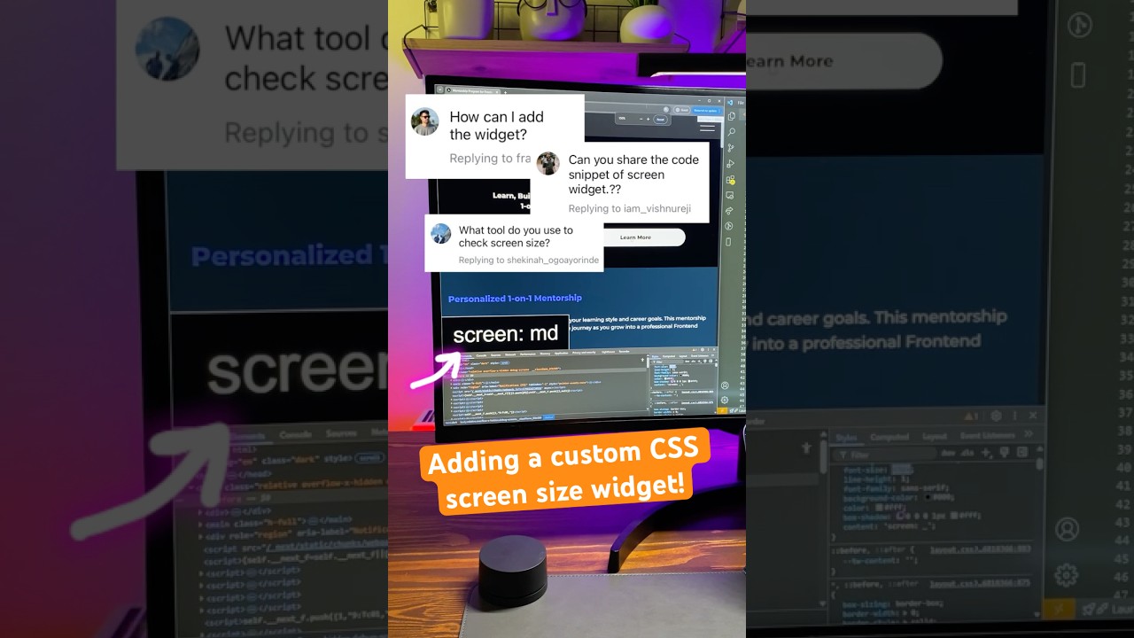Adding a custom CSS screen size widget! #frontend #css #frontenddevelopment #webdevelopment #html