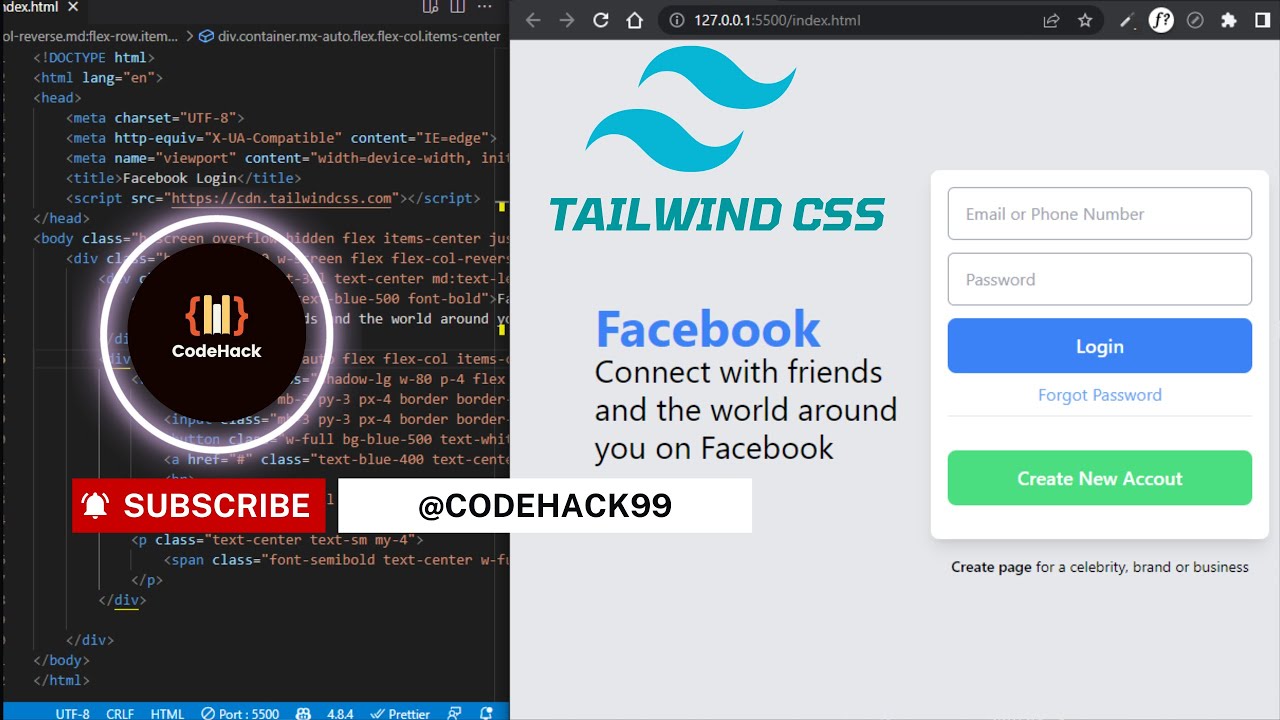 How To Create A Facebook Login Page UI Design with Tailwind CSS - No Talking