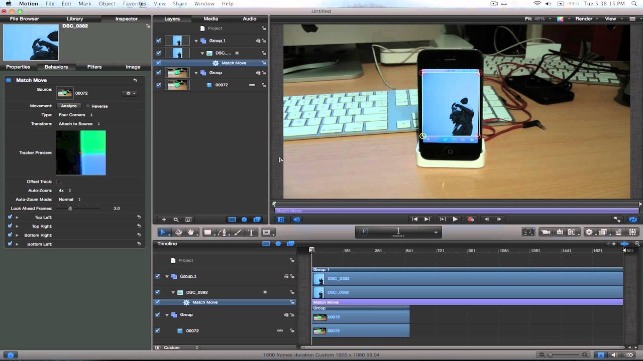 Motion 5 Tutorial 2: How to 4 Point Motion Track, Screen Replacement