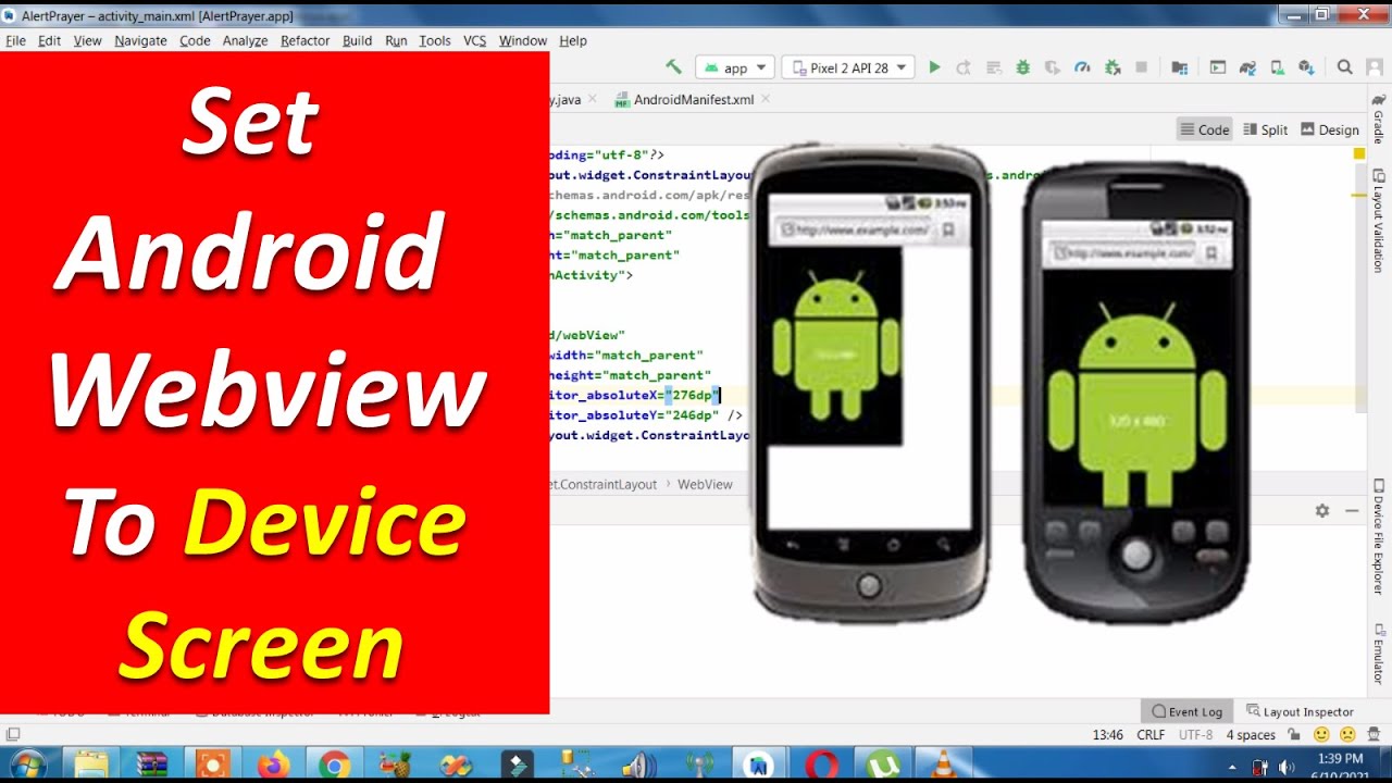 android webview set width and height to device screen on android studio, fit screen size fix