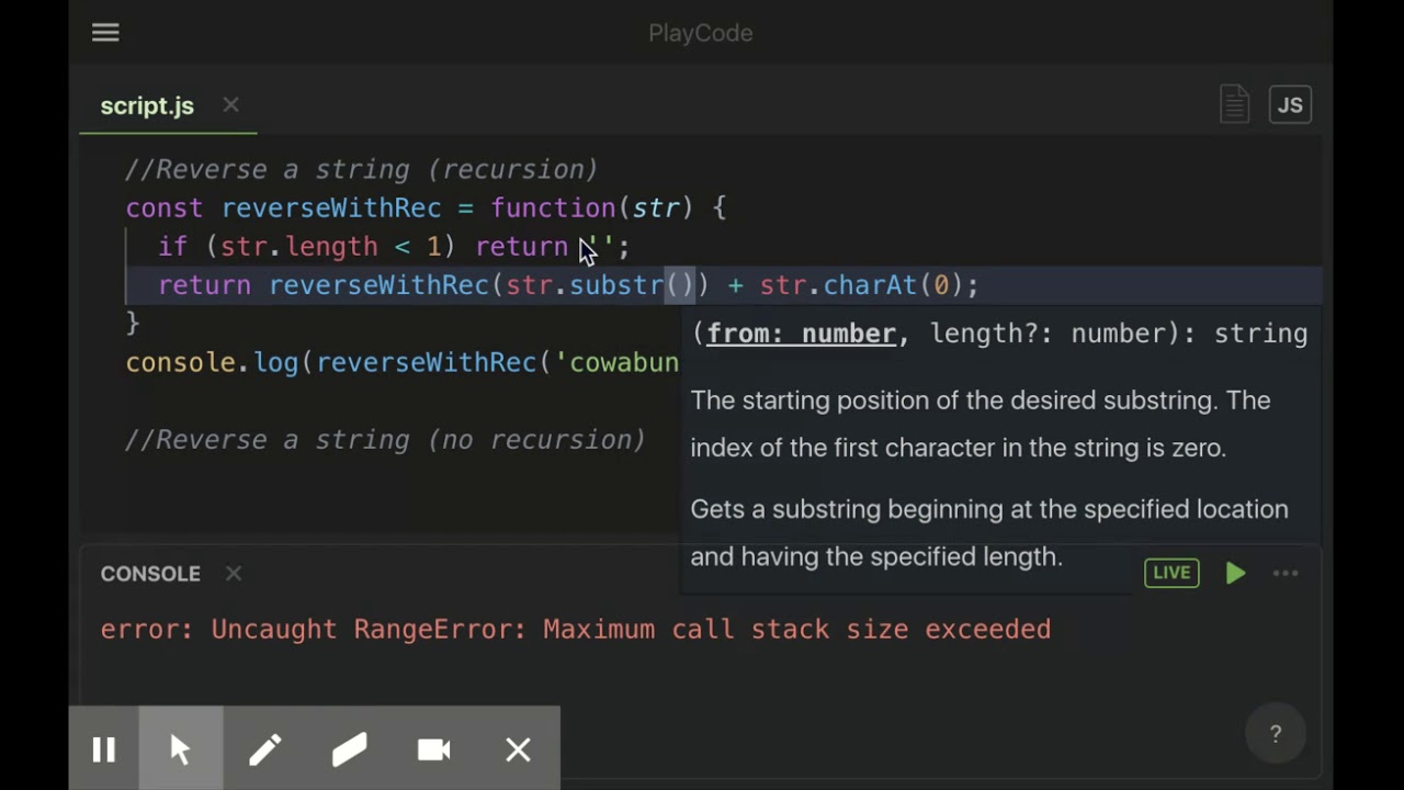 How to reverse a string in JavaScript with and without recursion