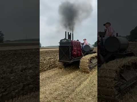 Caterpillar Sixty vintage crawler tractor ploughing fantastic sound from the Atlas 4 cylinder diesel