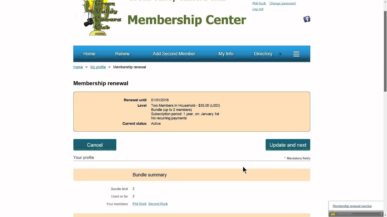 Renewing Your Camera Club Membership