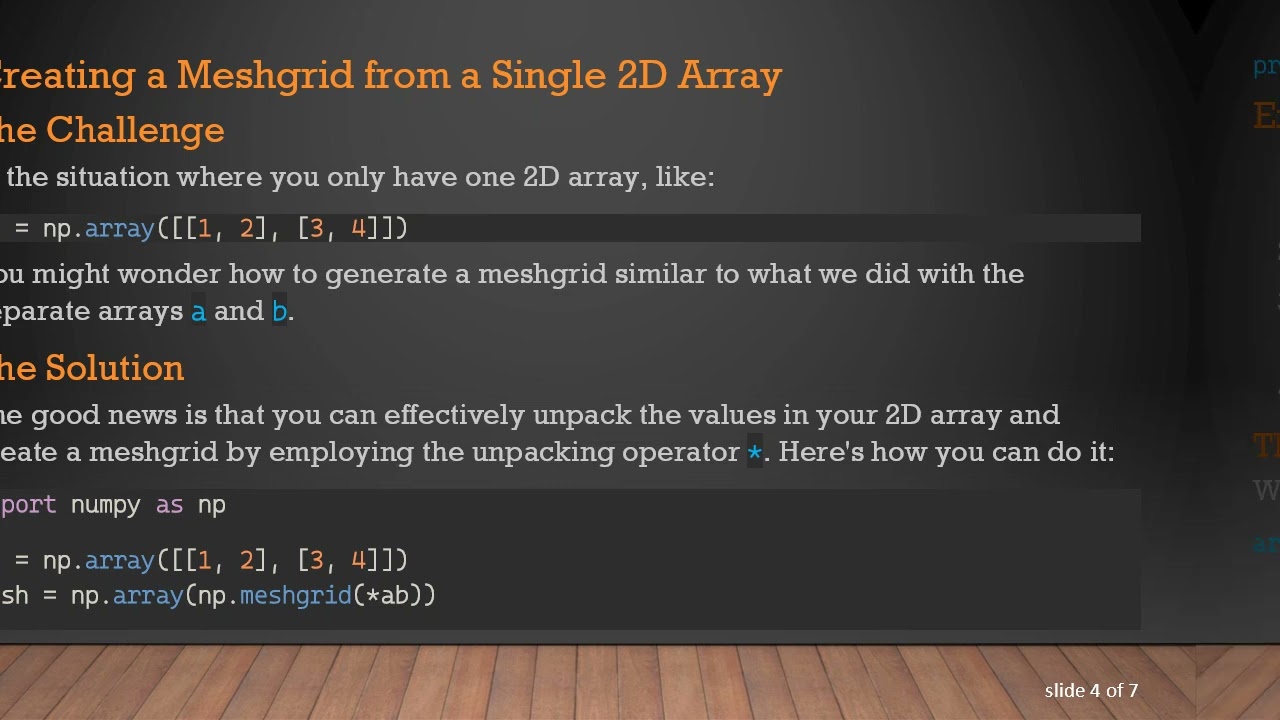 How to Create a Meshgrid from a Single 2D Numpy Array Using Python numpy