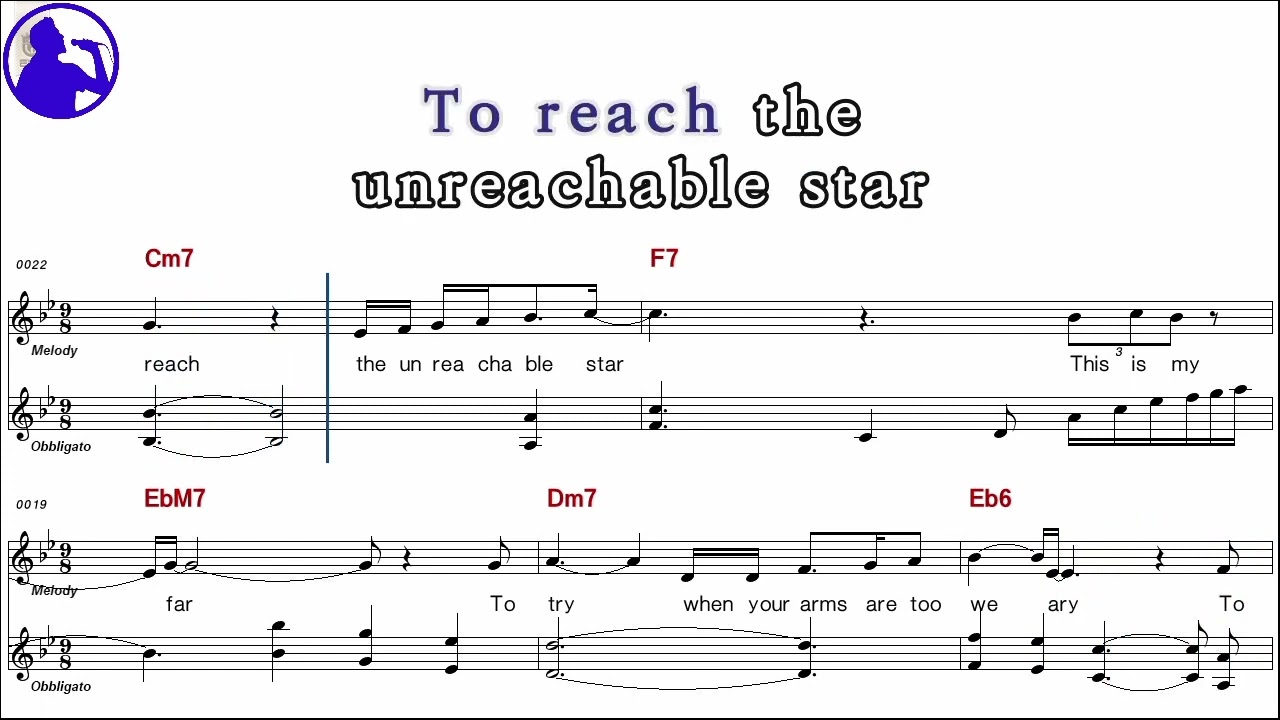 Andy williams-The impossible dream karaoke sheet music,MR for players,chord,chorus,Lyric(Ye karaoke)