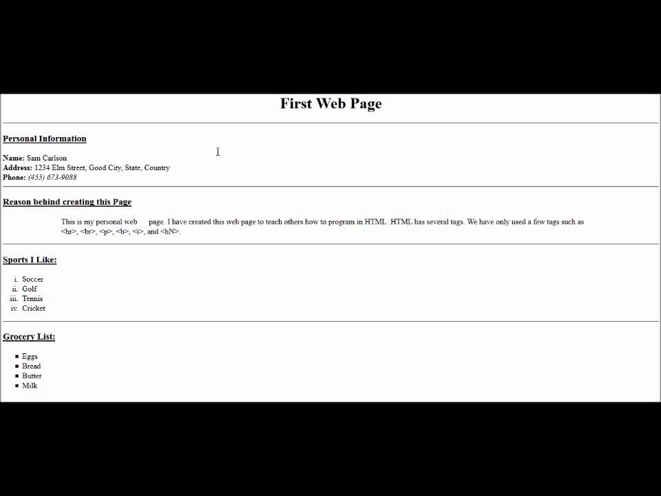 HTML Tutorial 4 - Nested List