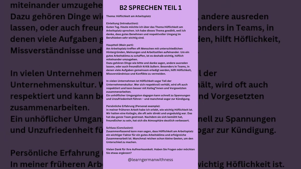 B2 SPRECHEN TEIL 2: Topic presentation #b2sprechen #b2german #deutschkurs #germanlanguage