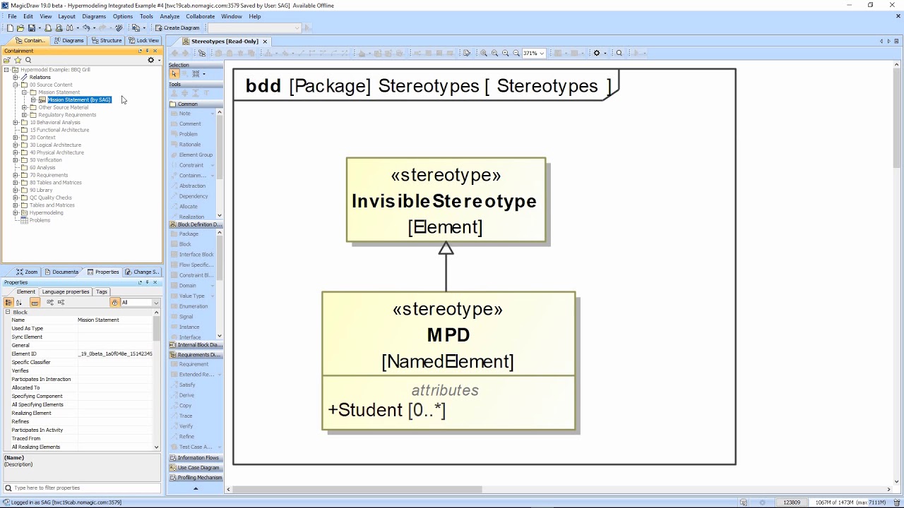 MagicDraw User Interface: Specification Window