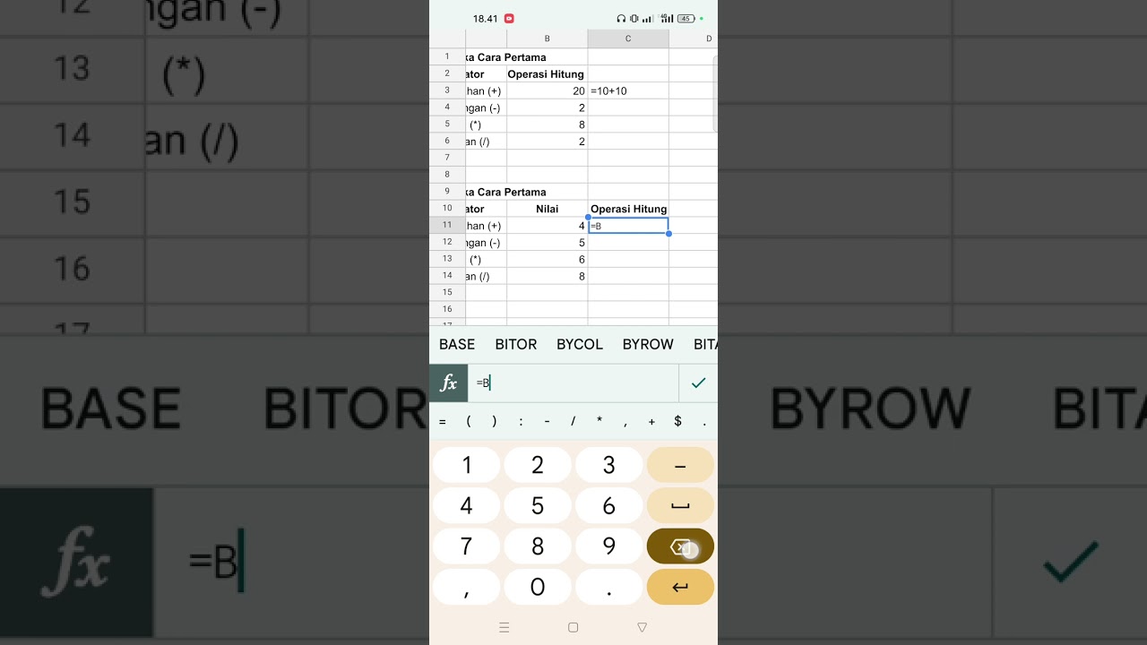 Latihan 1 - Operator Aritmatika Google Sheets di HP