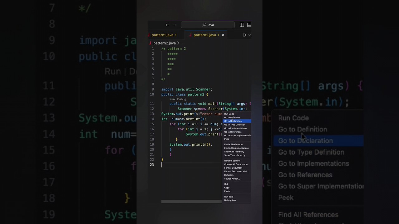 pattern design using java #coding #java #shorts