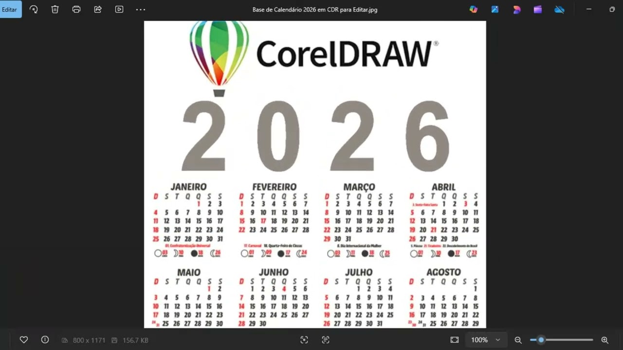 Editável Base de Calendário 2026 em CDR Fundo Transparente