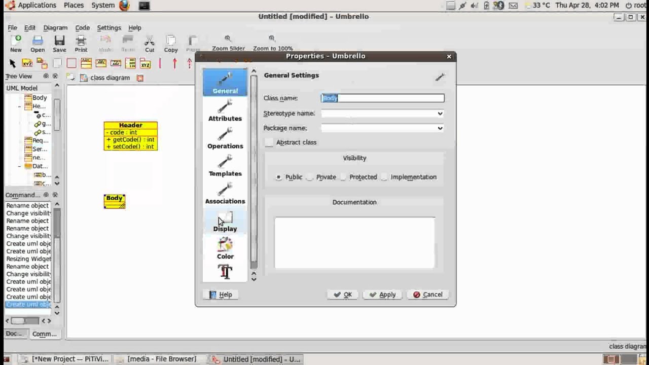 Umbrello UML Modeller - Creating Class Diagram