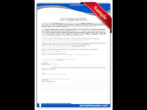 Free Printable "Power of Attorney, Financial Matters" Forms