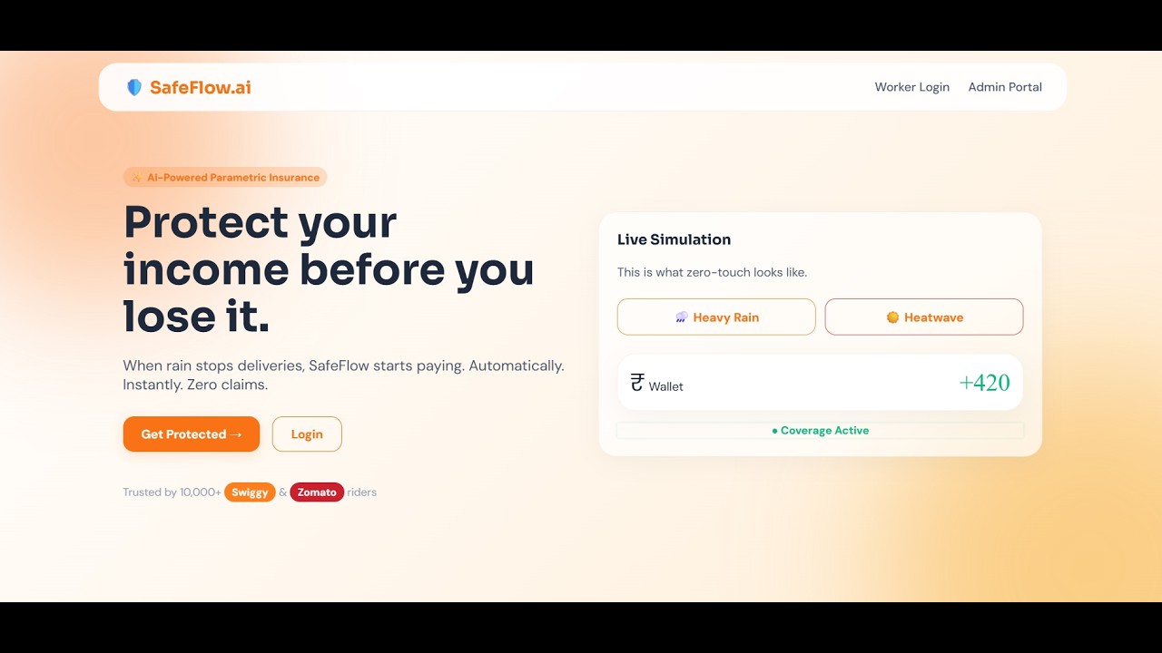 SafeFlow.ai — AI-Powered Parametric Insurance for Gig Workers | @GuidewireSoftware #devtrails