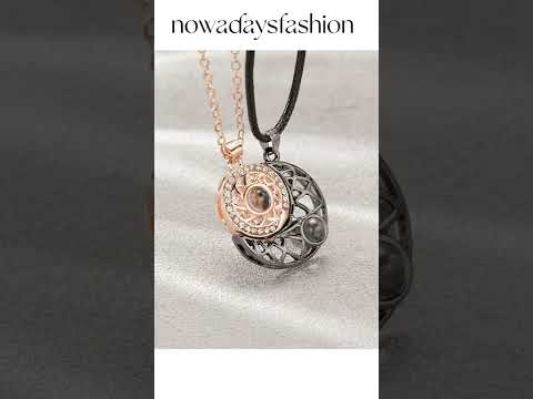Hollow Design Sun Moon Magnet Puzzle matching necklaces 100 Language I Love You Couple Necklace