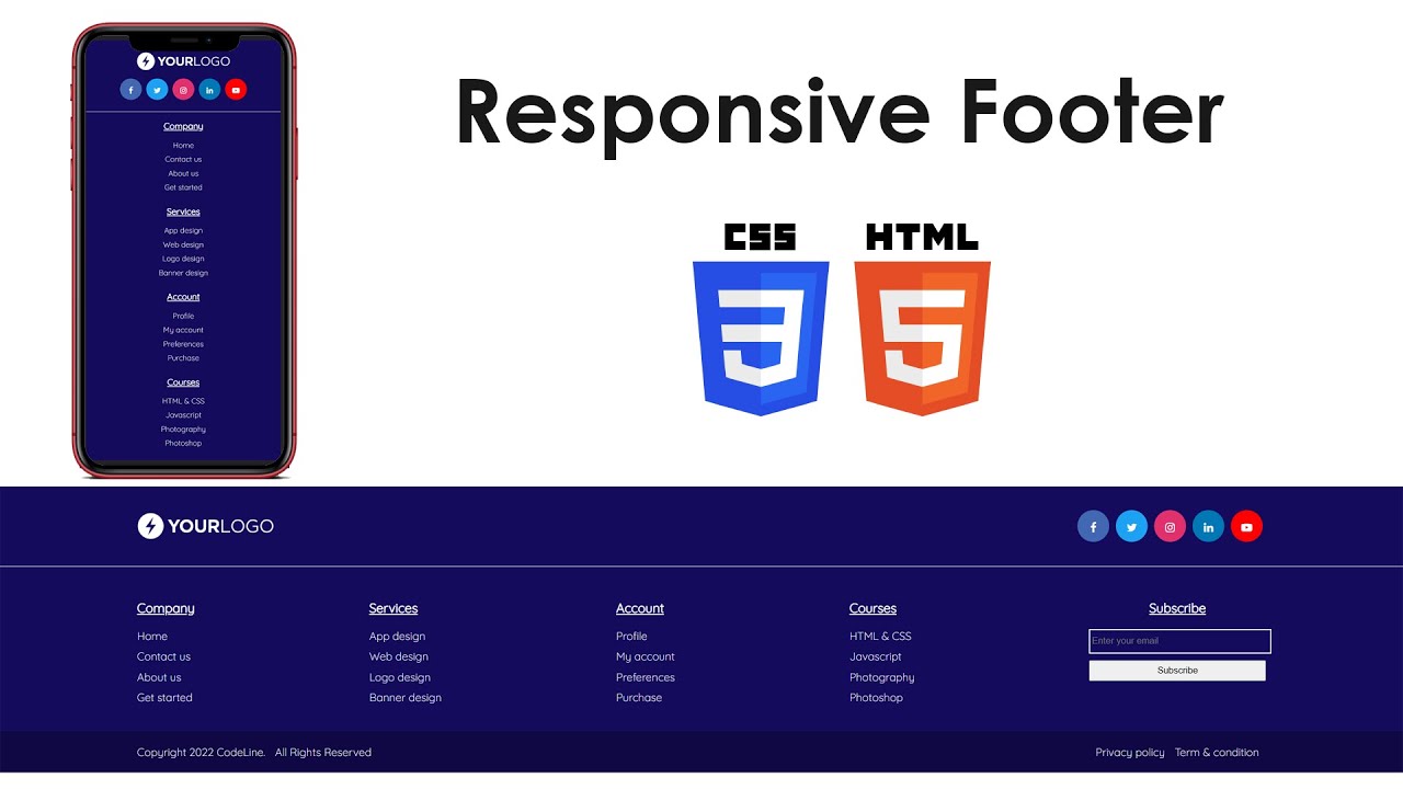 Responsive Footer design using HTML and CSS