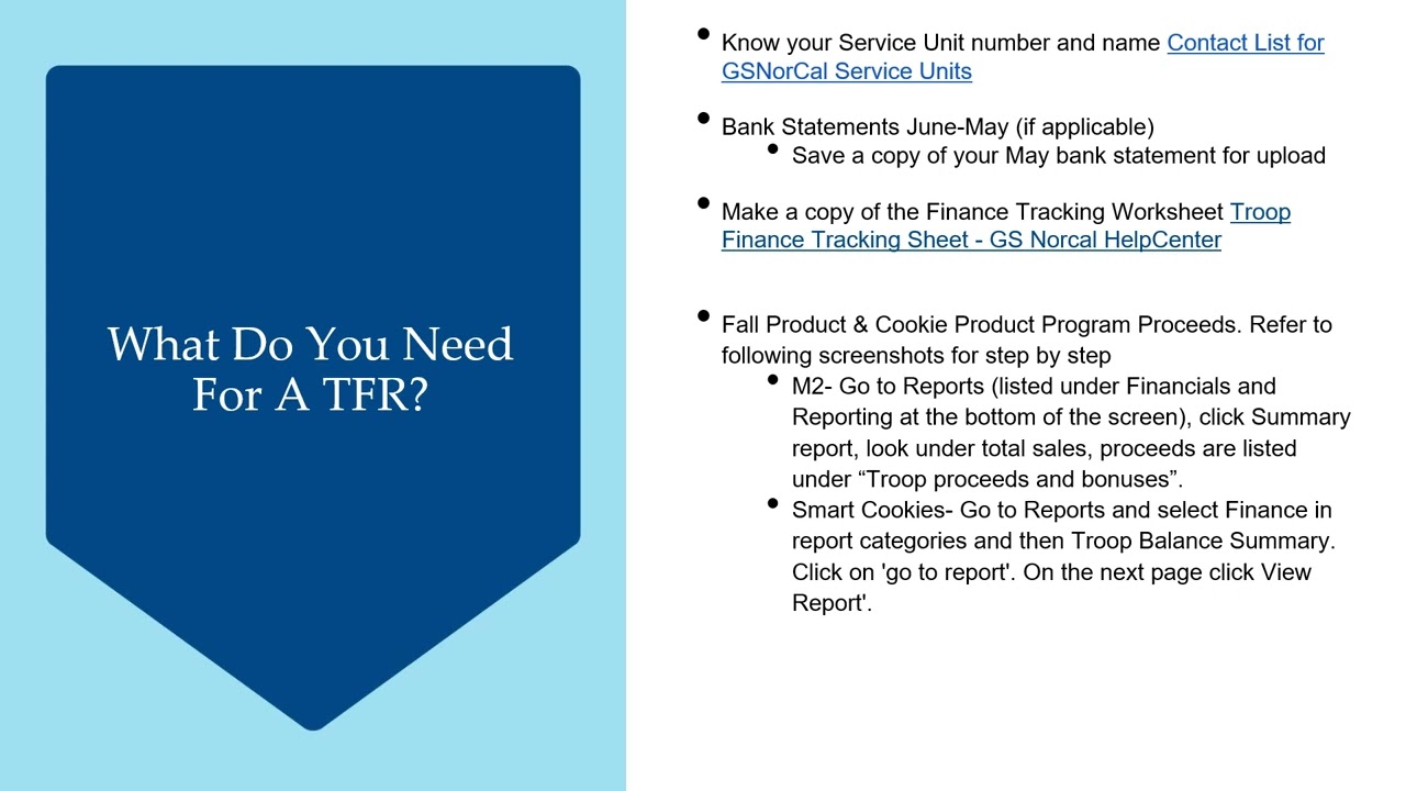 Gathering Information for TFR Completion
