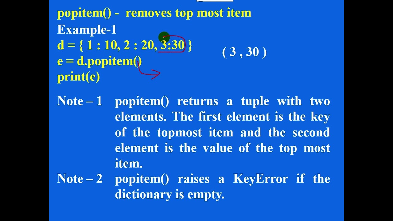 016)Dictionary popitem function explained